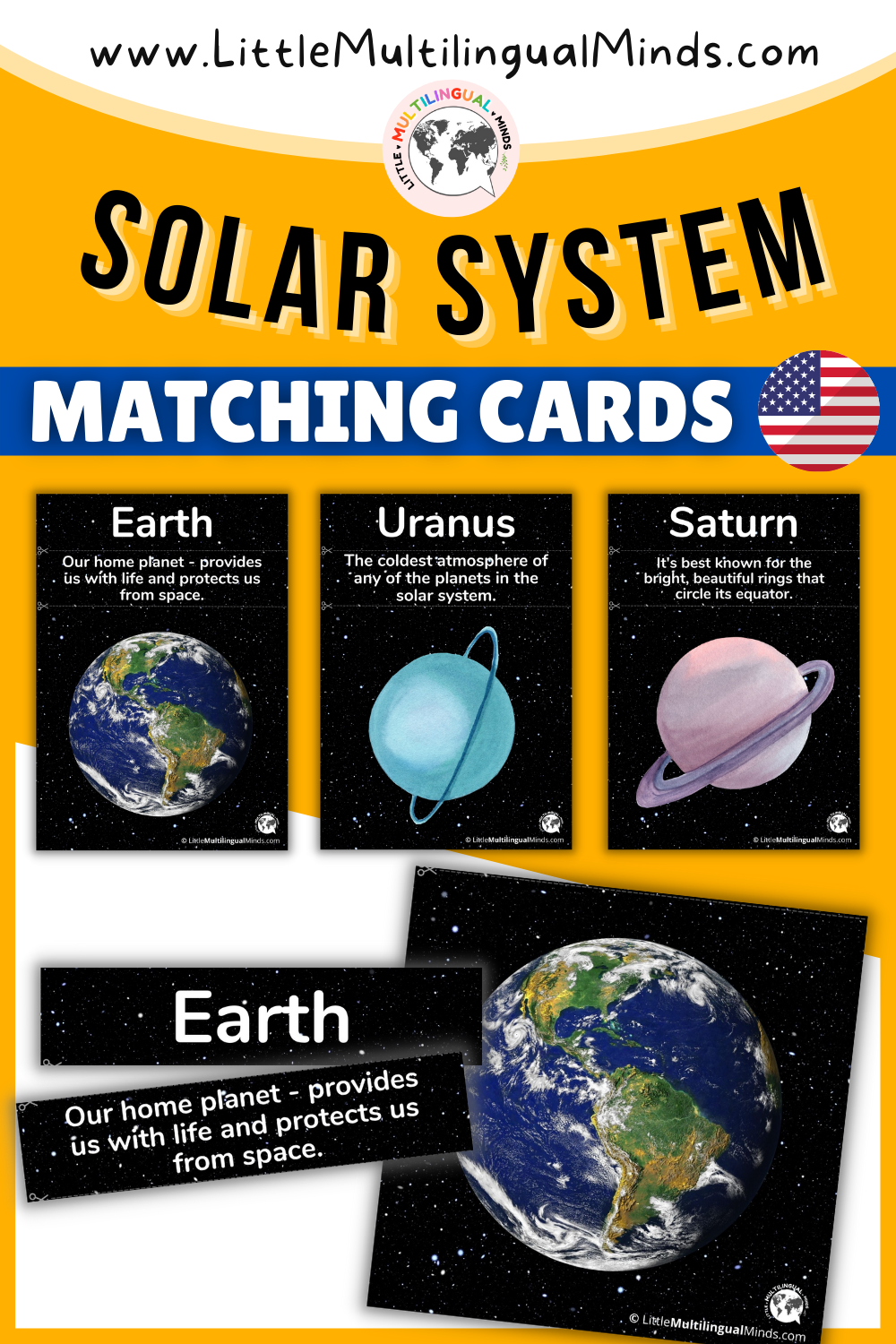 Free Solar System Flashcards for Todlers, Preschool, and Kindergarten